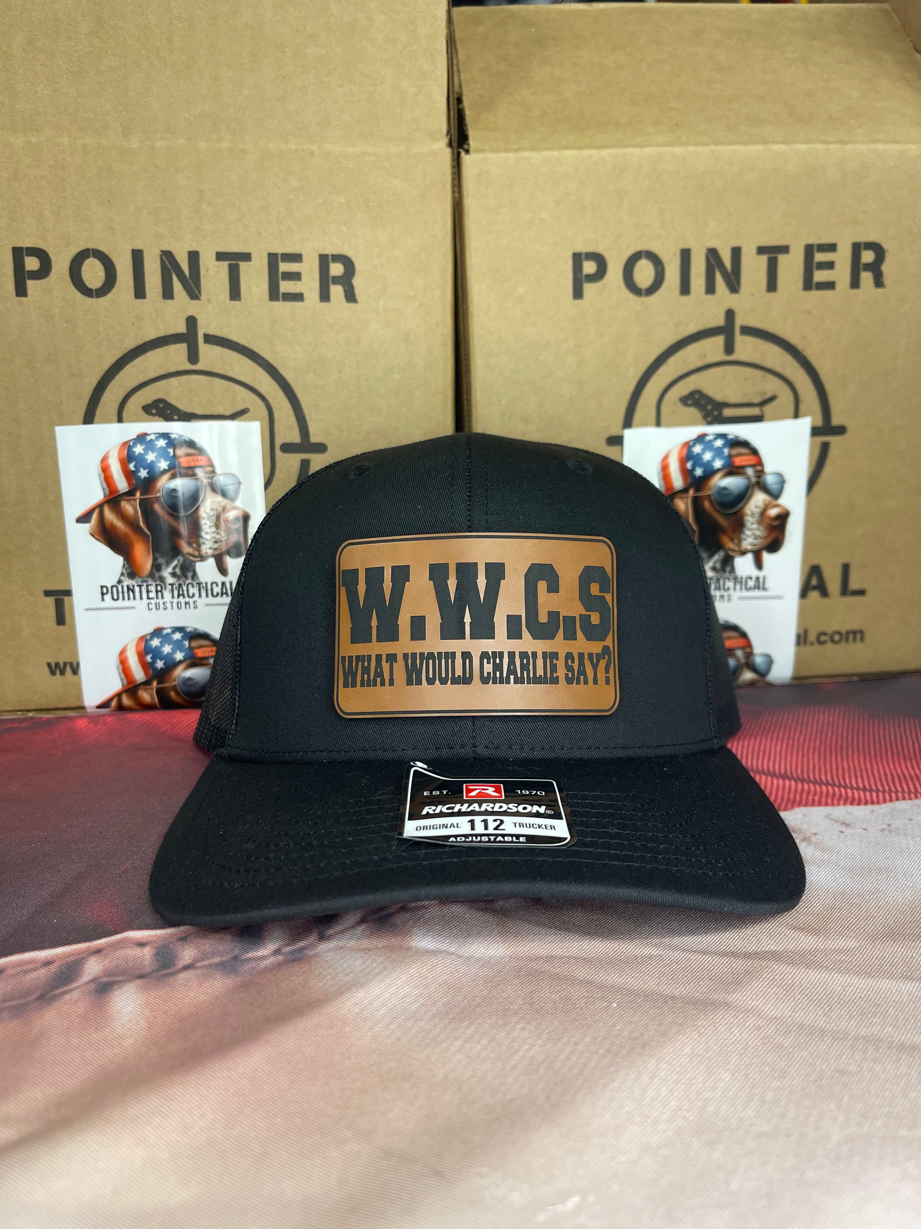W.W.C.S. – What Would Charlie Say? Leather Patch Trucker Hat (Richards ...